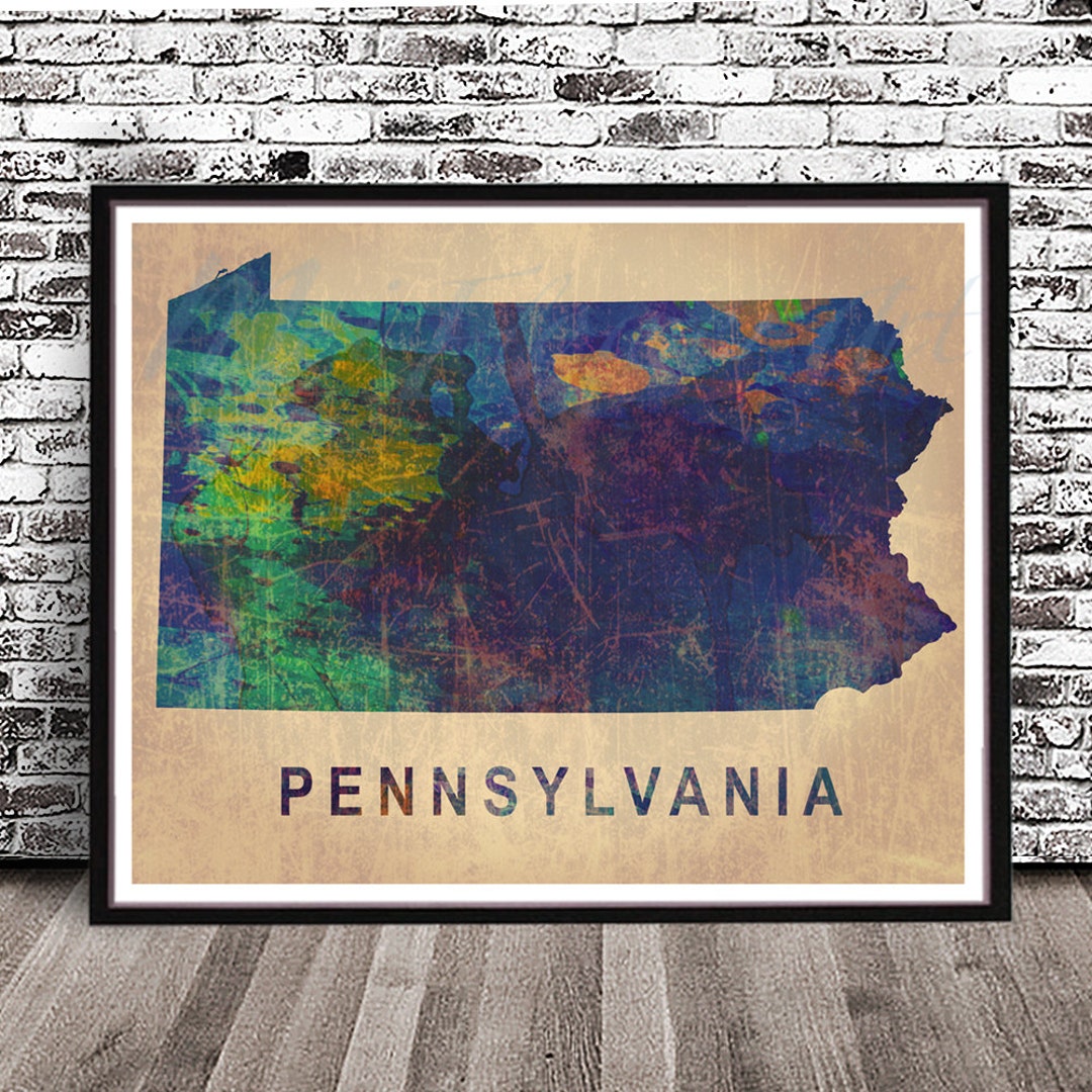 Vintage Pennsylvania State PRINT, Watercolor Map Painting, PA St Poster ...
