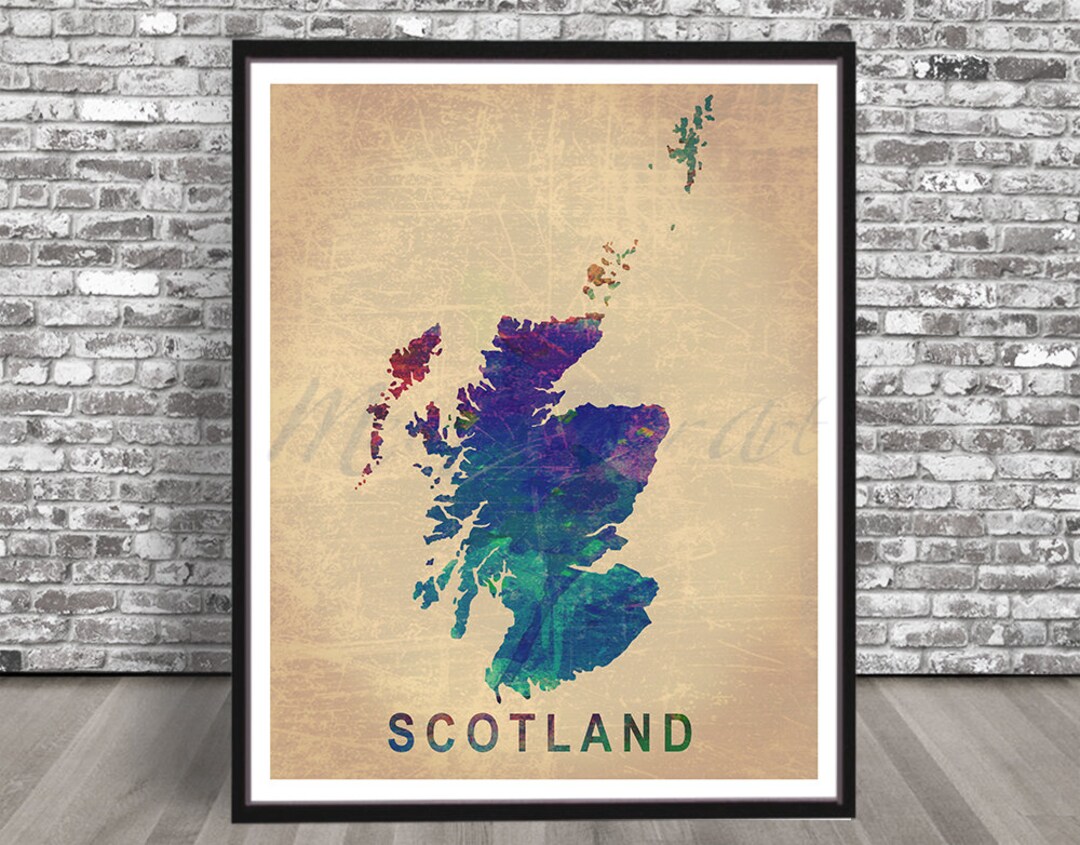 Vintage Scotland Country Map Watercolor Painting Print Poster Art ...