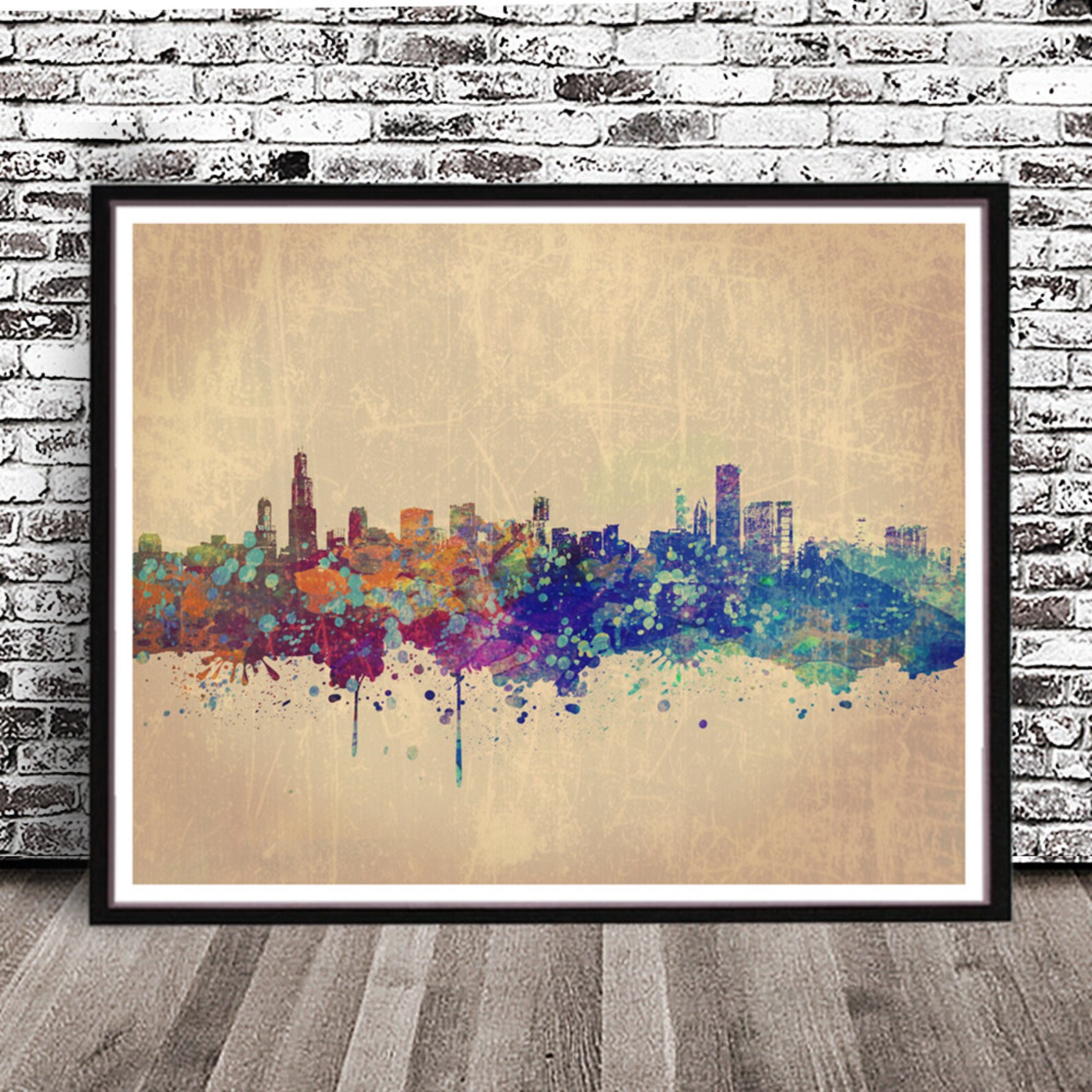 Vintage Chicago City Skyline PRINT Cityscape Watercolor | Etsy