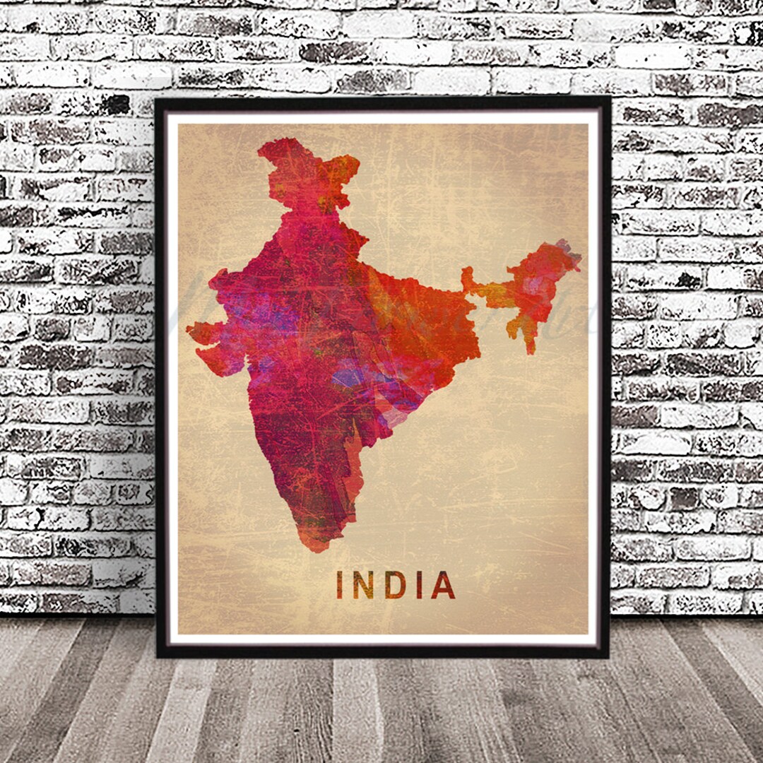 Vintage India Country Map PRINT, Watercolor Painting POSTER, Wall Art ...