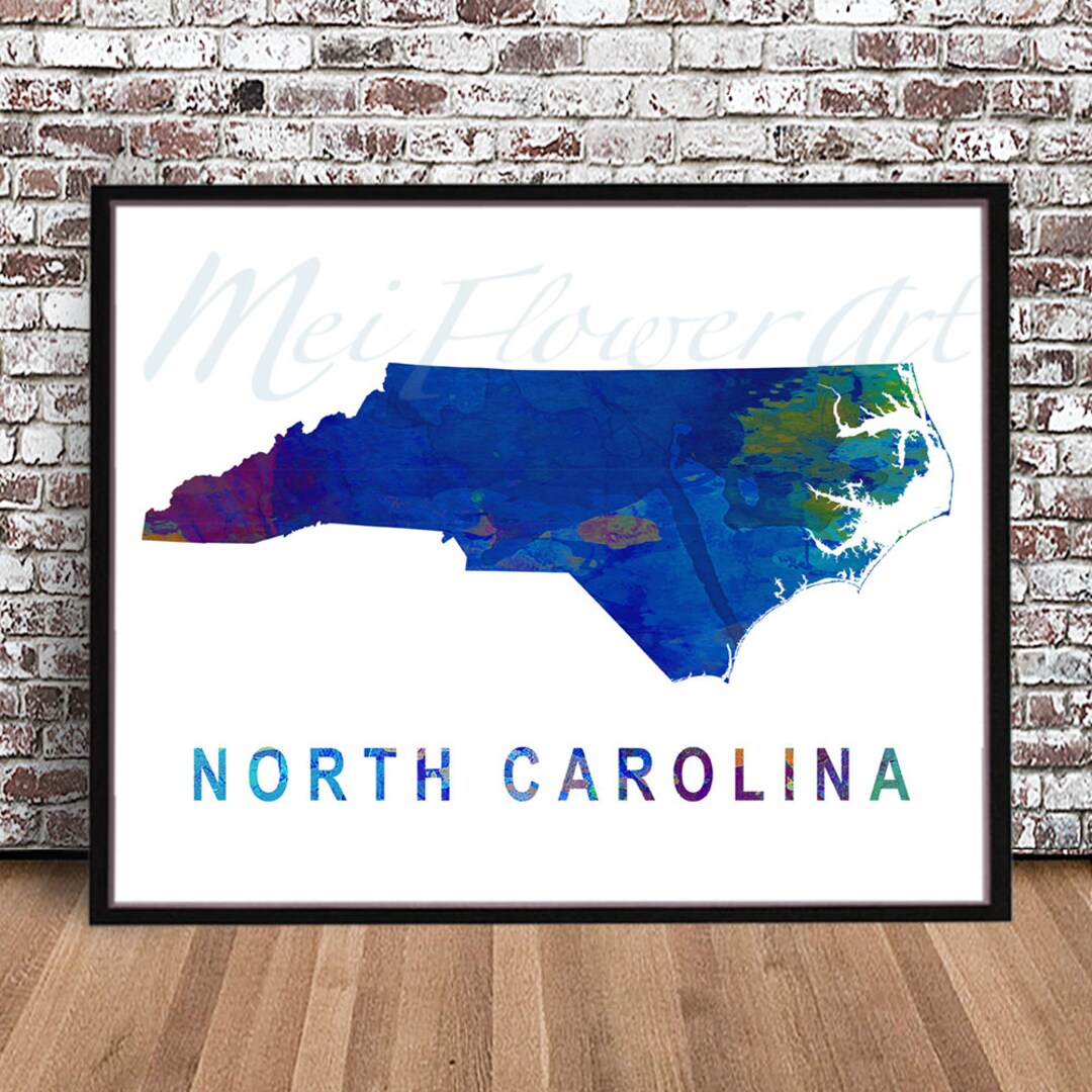 North Carolina State Watercolor Map, Watercolour Painting Print, Art ...