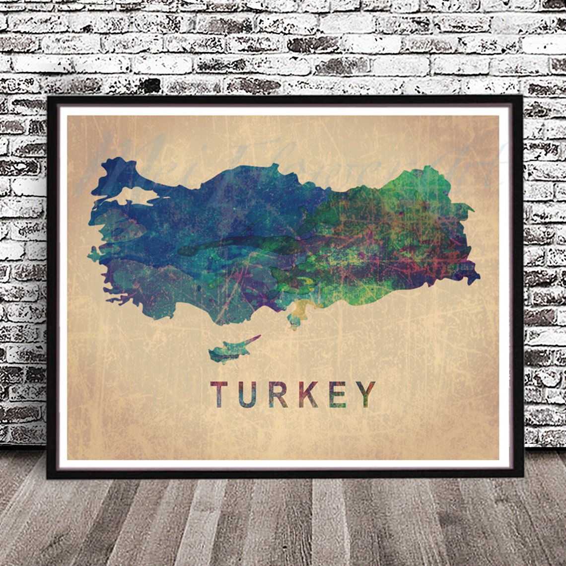 Vintage Turkey Country Map PRINT, Watercolor Painting POSTER, Wall Art ...