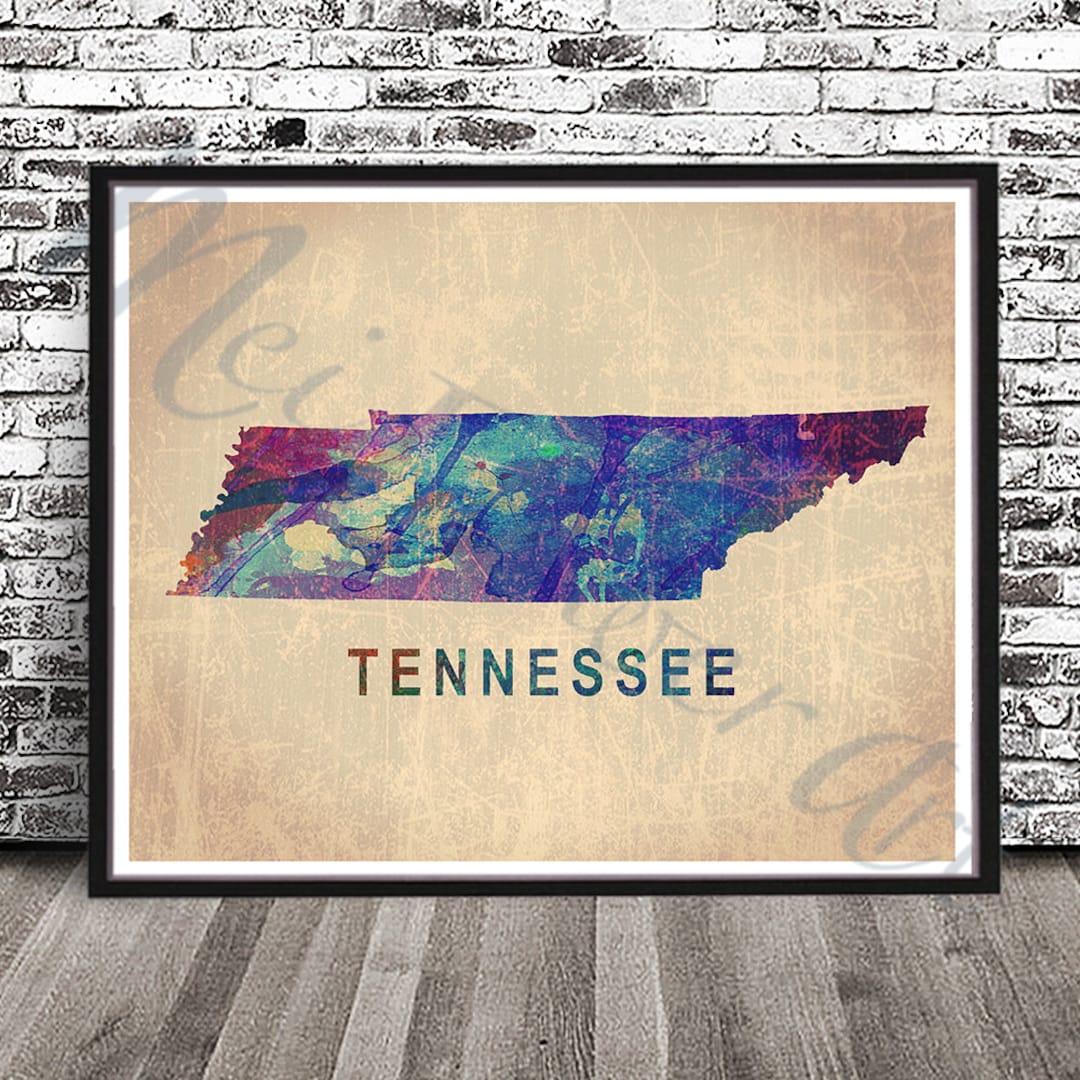 Vintage Tennessee Watercolor Watercolour State Painting, Map, Nashville ...