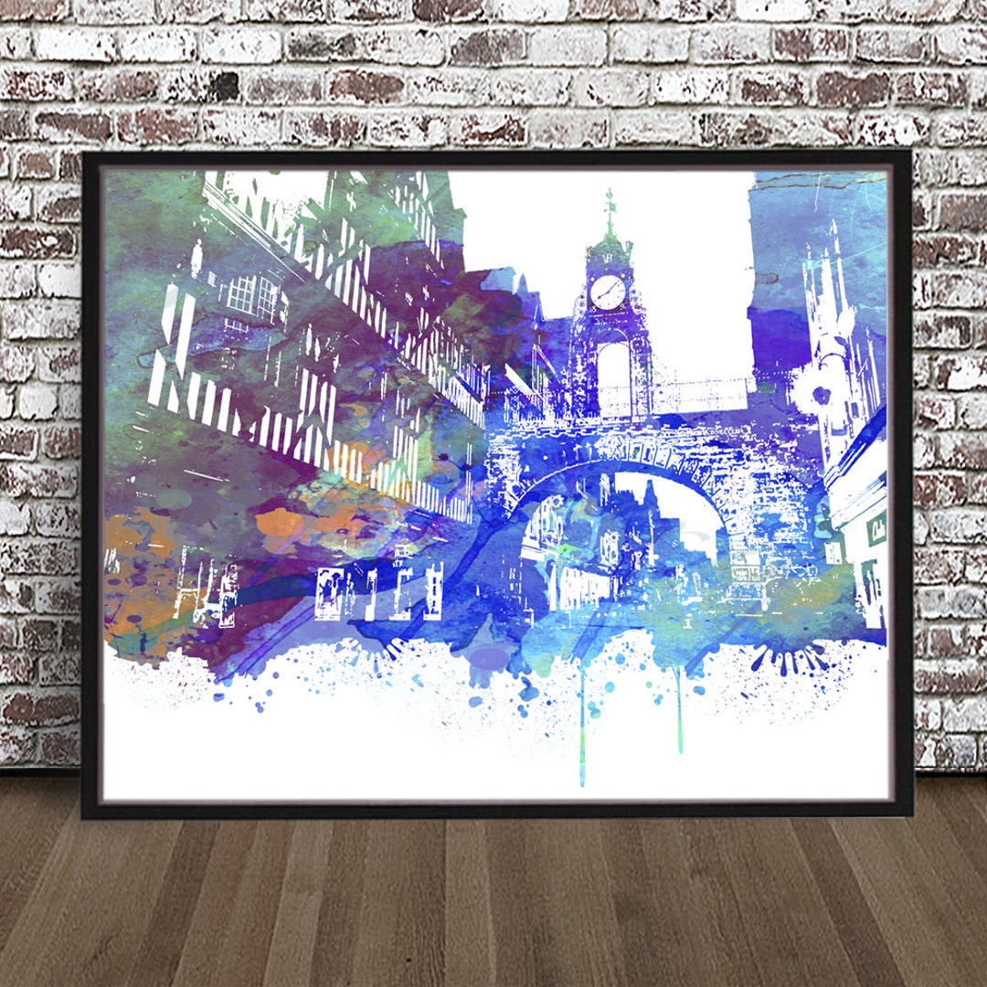 Chester England Town Square, Cityscape Watercolor Painting PRINT, City ...