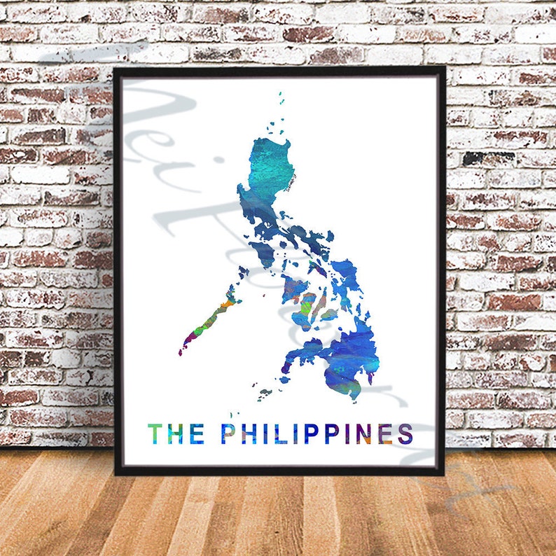 Philippines Map PRINT Watercolor Painting Filipino Map - Etsy