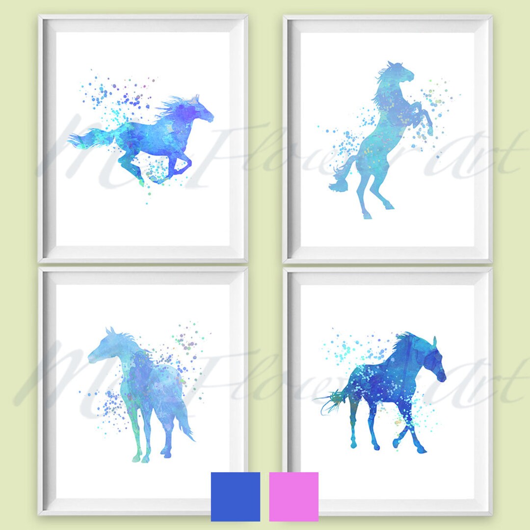 Watercolor Horse Set, Nursery Horse PRINTS, Boy Girl Horse Series ...