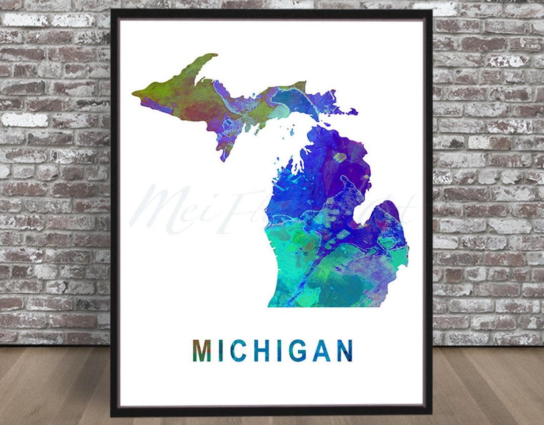 Michigan State Watercolor Map Watercolour Painting Detroit - Etsy