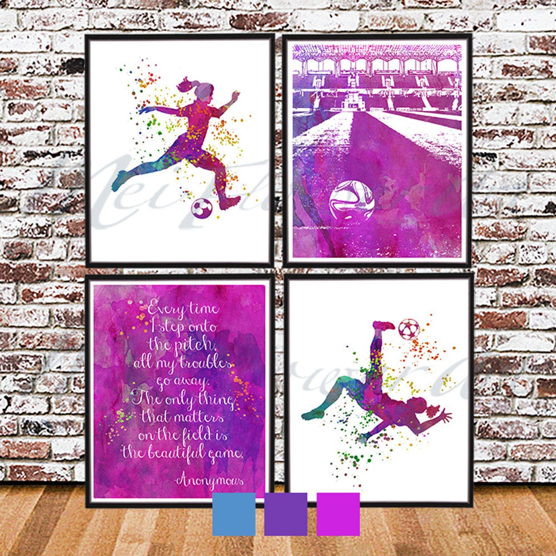 Girls Soccer Poster Set, Football PRINT, Woman Playing Soccer, Sports ...