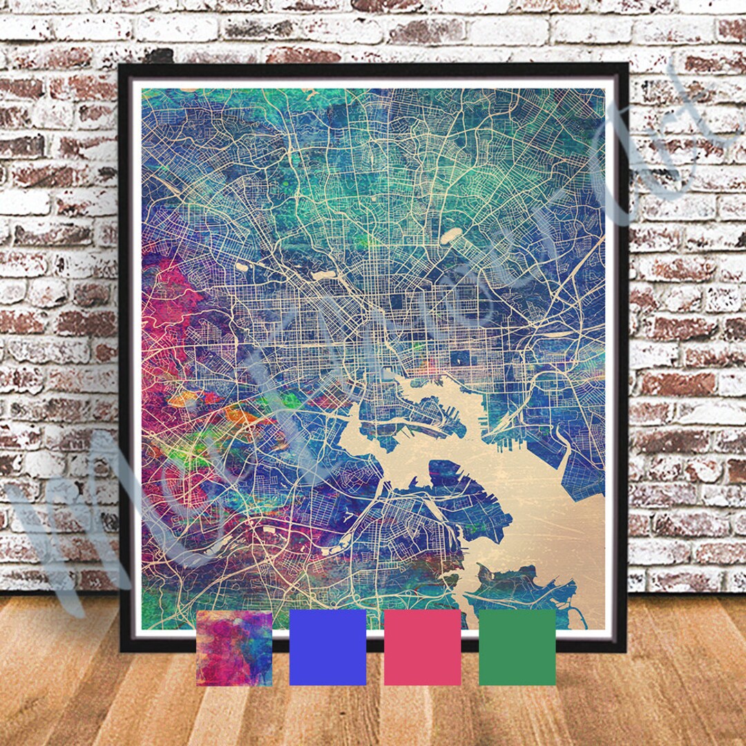 Vintage Baltimore Street Map Watercolor, Painting Baltimore Streetmap ...
