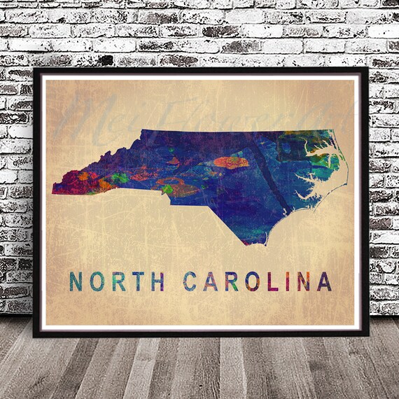 Vintage North Carolina State Watercolor Map Watercolour | Etsy