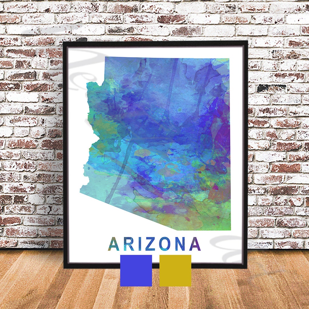 Arizona State Watercolor Painting, AZ Map PRINT Watercolour, Poster ...