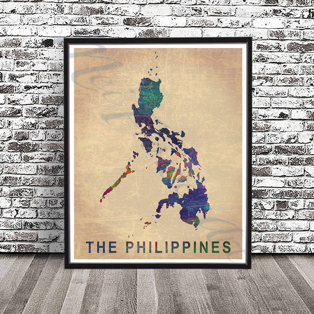 Vintage Philippines Map PRINT, Watercolor Painting, Filipino Map ...