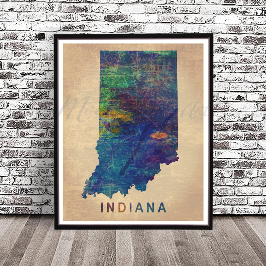 Vintage Indiana Watercolor, State Map Painting, Print, Poster, Posters ...