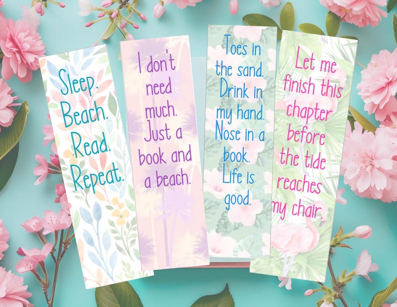Beach Reading Printable Bookmark Digital Bookmark Instant Download 4 ...