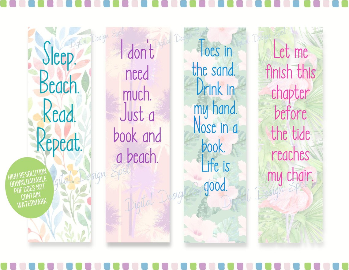 Beach Reading Printable Bookmark | Digital Bookmark Instant Download ...