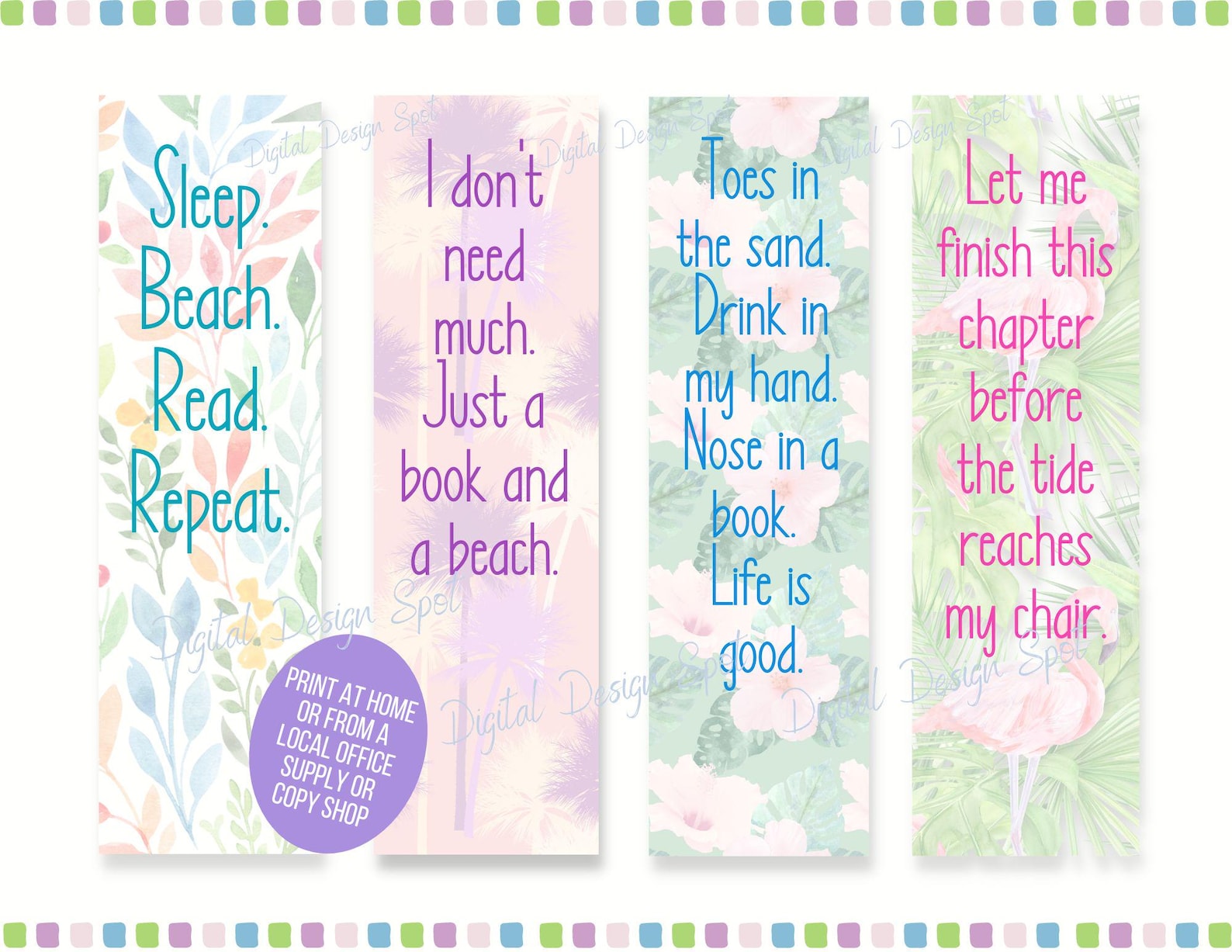 Beach Reading Printable Bookmark | Digital Bookmark Instant Download ...