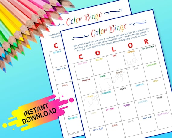 Color Bingo Printable Game Five Bingo Card Variations | Etsy