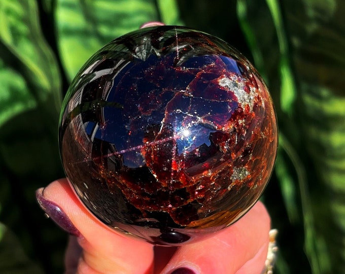 Star Garnet Sphere W/ Stand - Root Chakra Crystal for Vitality and ...