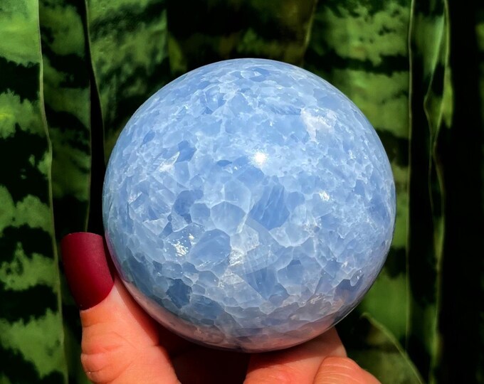 Blue Calcite Sphere W/ Stand for Calming Nerves, Worries & Anxieties ...