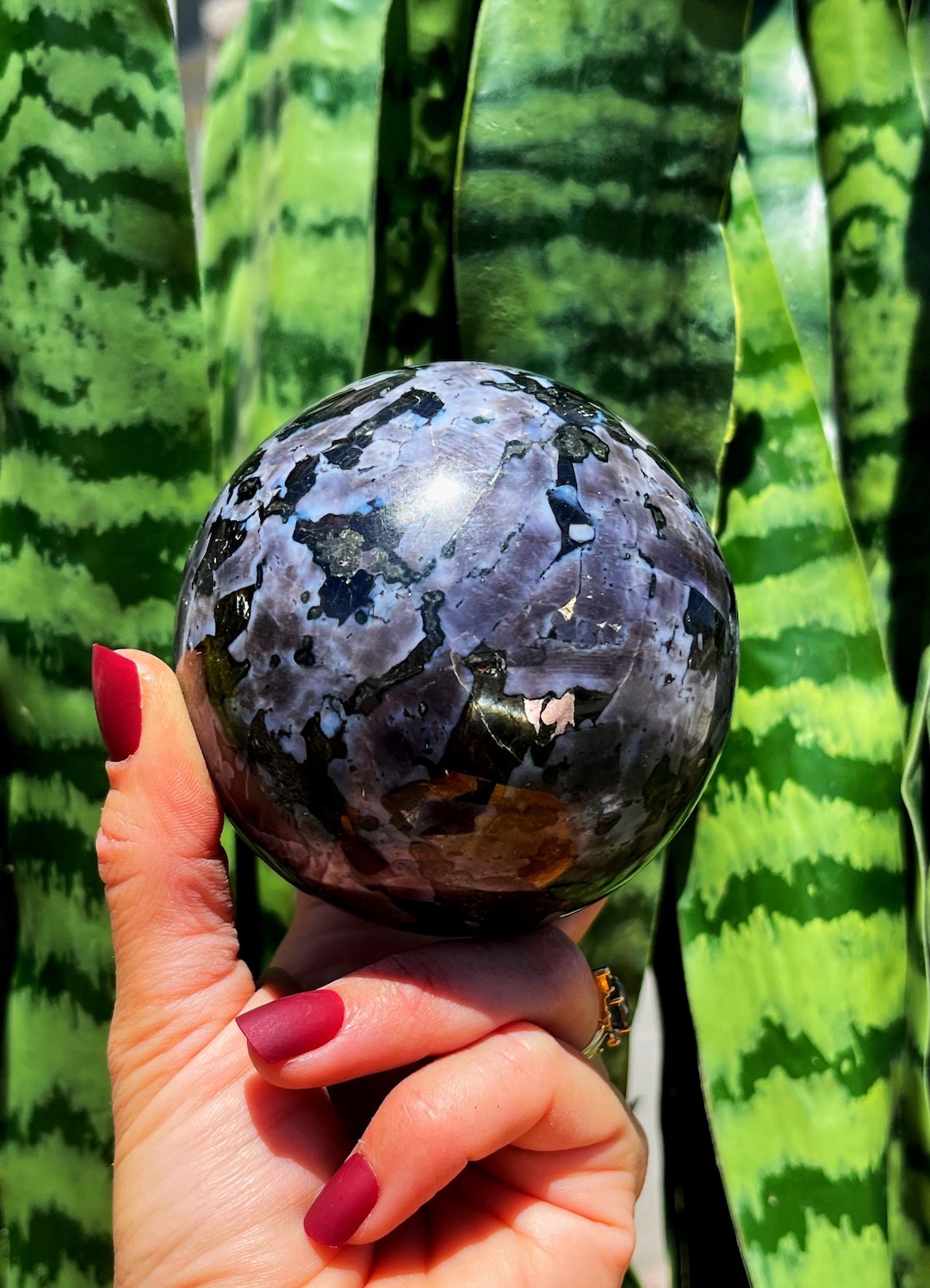 Merlinite Sphere W/ Stand Aka Indigo Gabbro - Crown Chakra + Third Eye ...