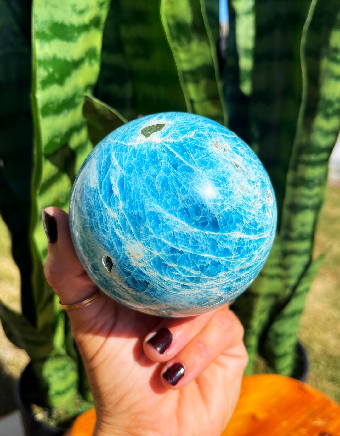 Blue Apatite Sphere W/ Stand for Deepening Intuition and Health Goals ...