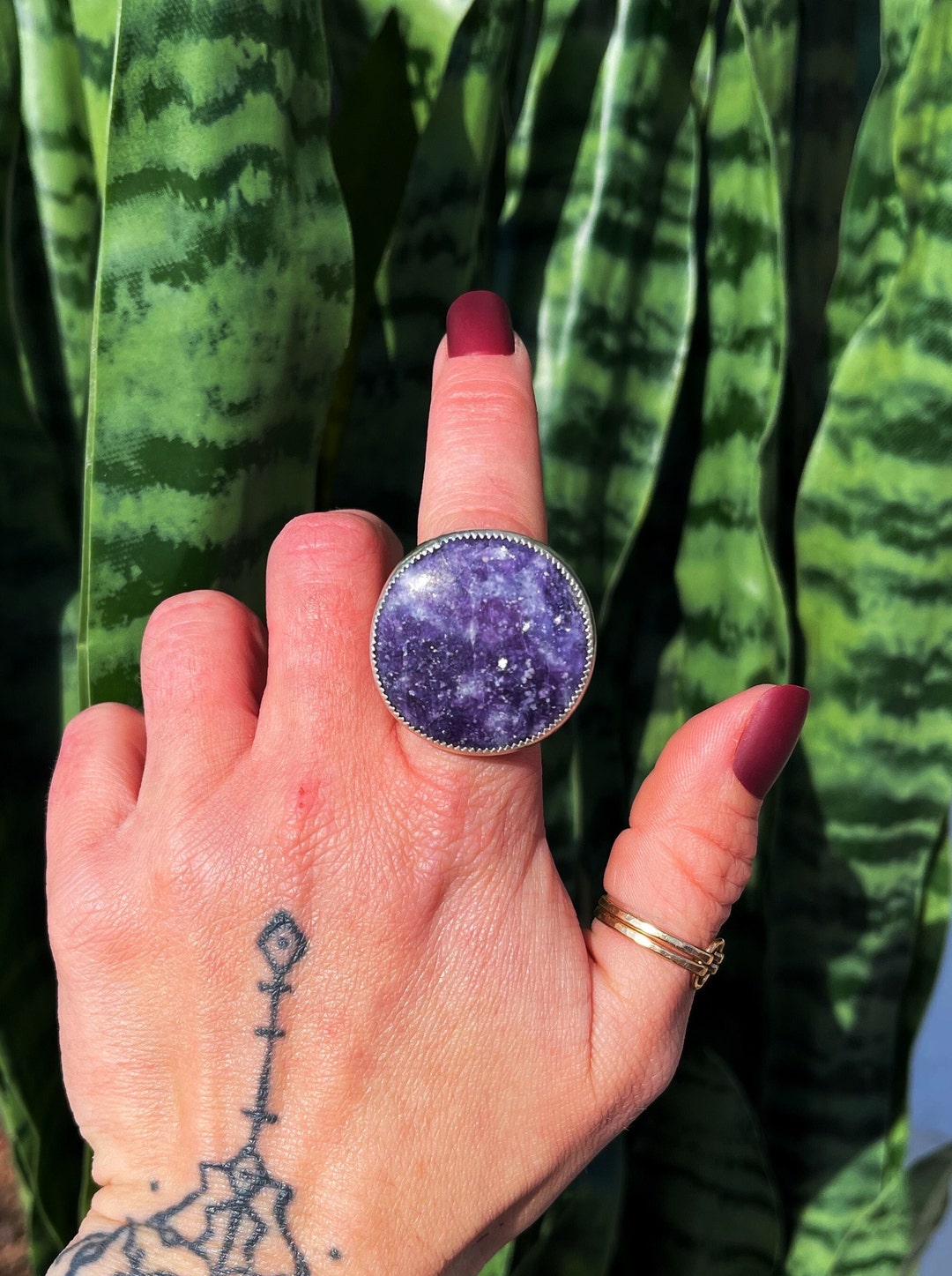 Lepidolite Ring in Sterling Silver - for Calming Stress, Anxiety, Fear, Etc. - Healing Crystal ...