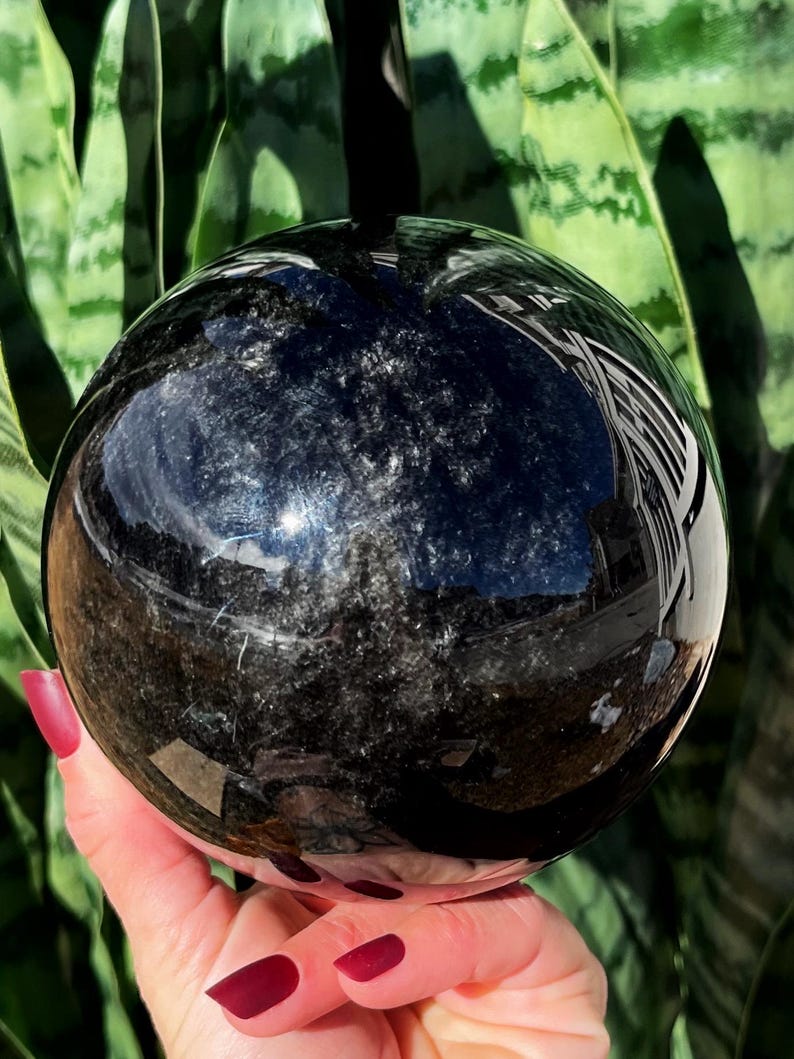 Silver Sheen Obsidian Sphere W/ Stand - for Getting Out of Your Head ...