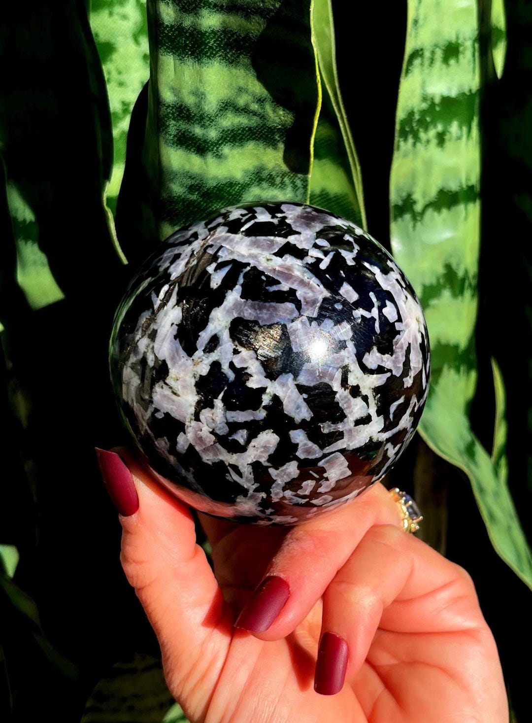 Merlinite Sphere W/ Stand - Aka Indigo Gabbro - Yin and Yang Crystal ...