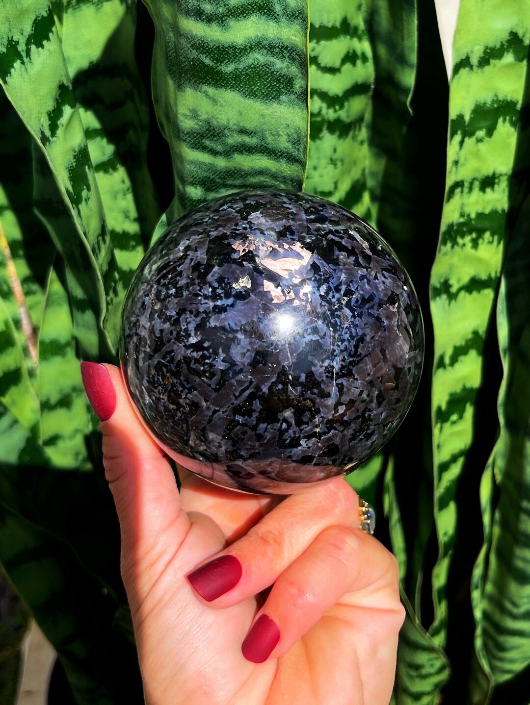 Merlinite Sphere W/ Stand Aka Indigo Gabbro Crown Chakra Third Eye Yin ...