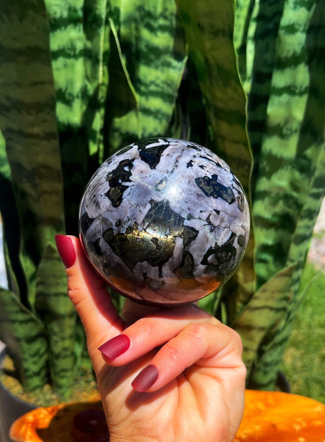 Merlinite Sphere W/ Stand Aka Indigo Gabbro - Crown Chakra + Third Eye ...