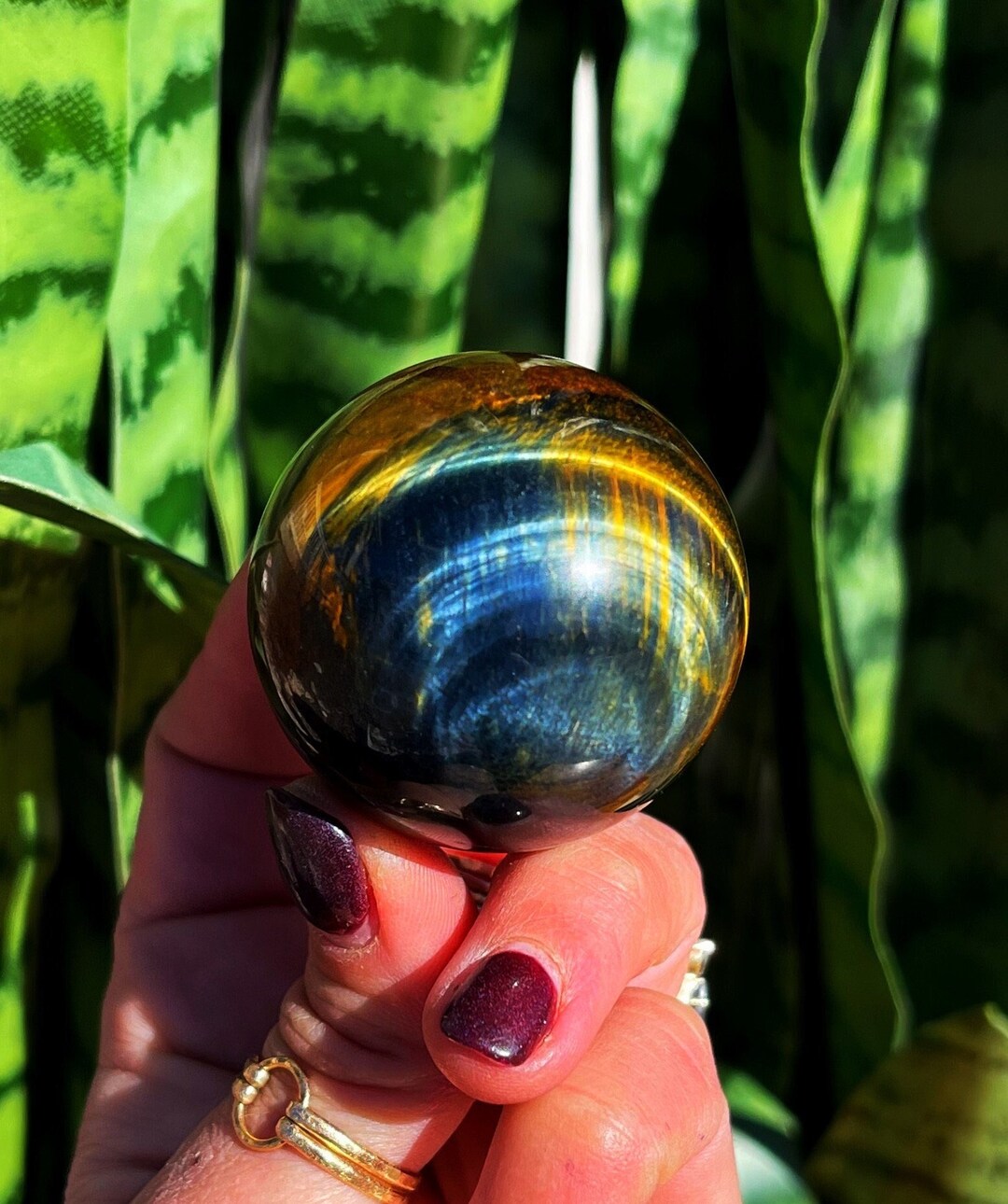 Blue Tiger's Eye Sphere W/ Stand Aka Hawks Eye for Reducing Stress ...