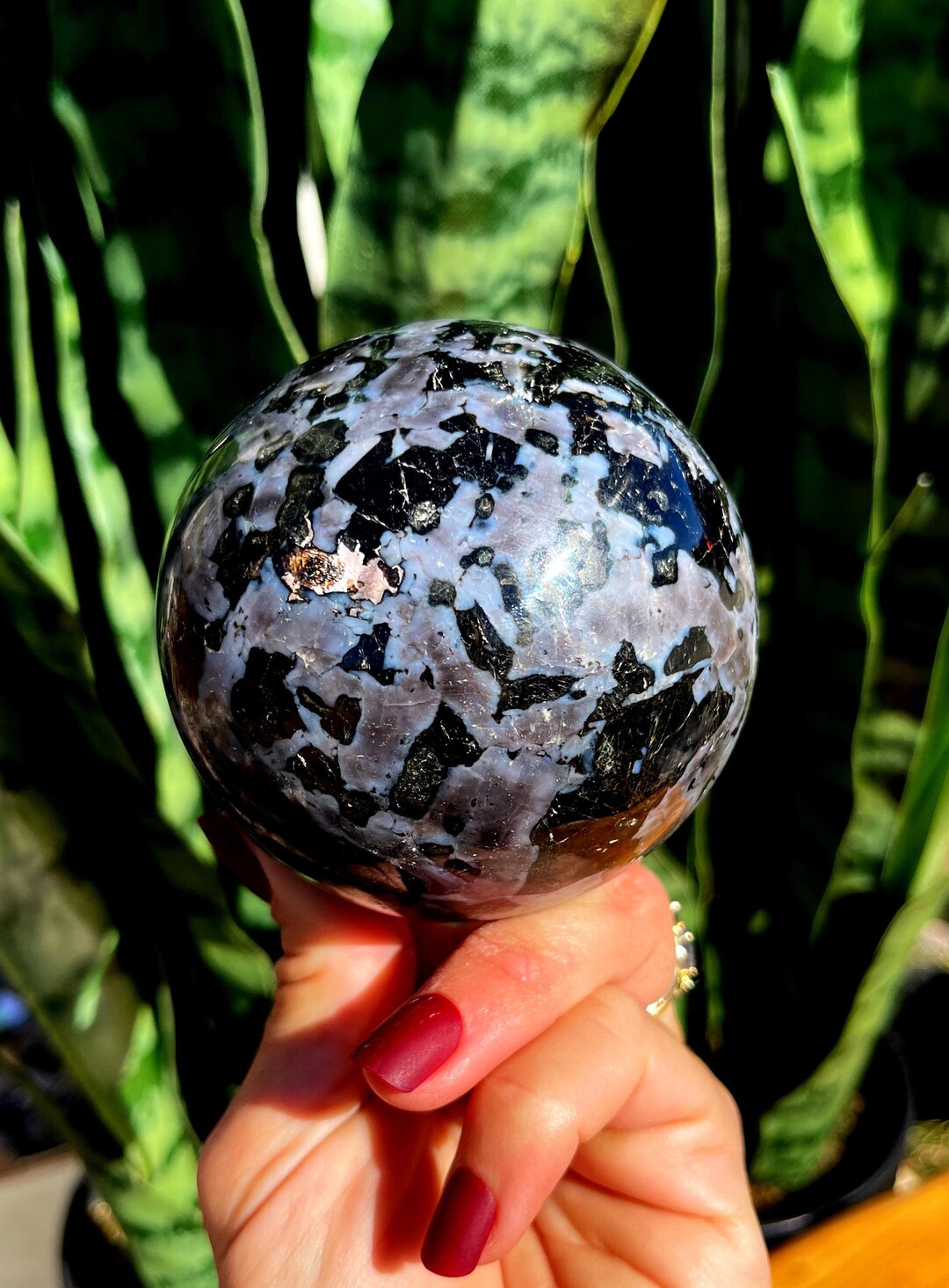 Merlinite Sphere W/ Stand - Aka Indigo Gabbro - Yin and Yang Crystal ...