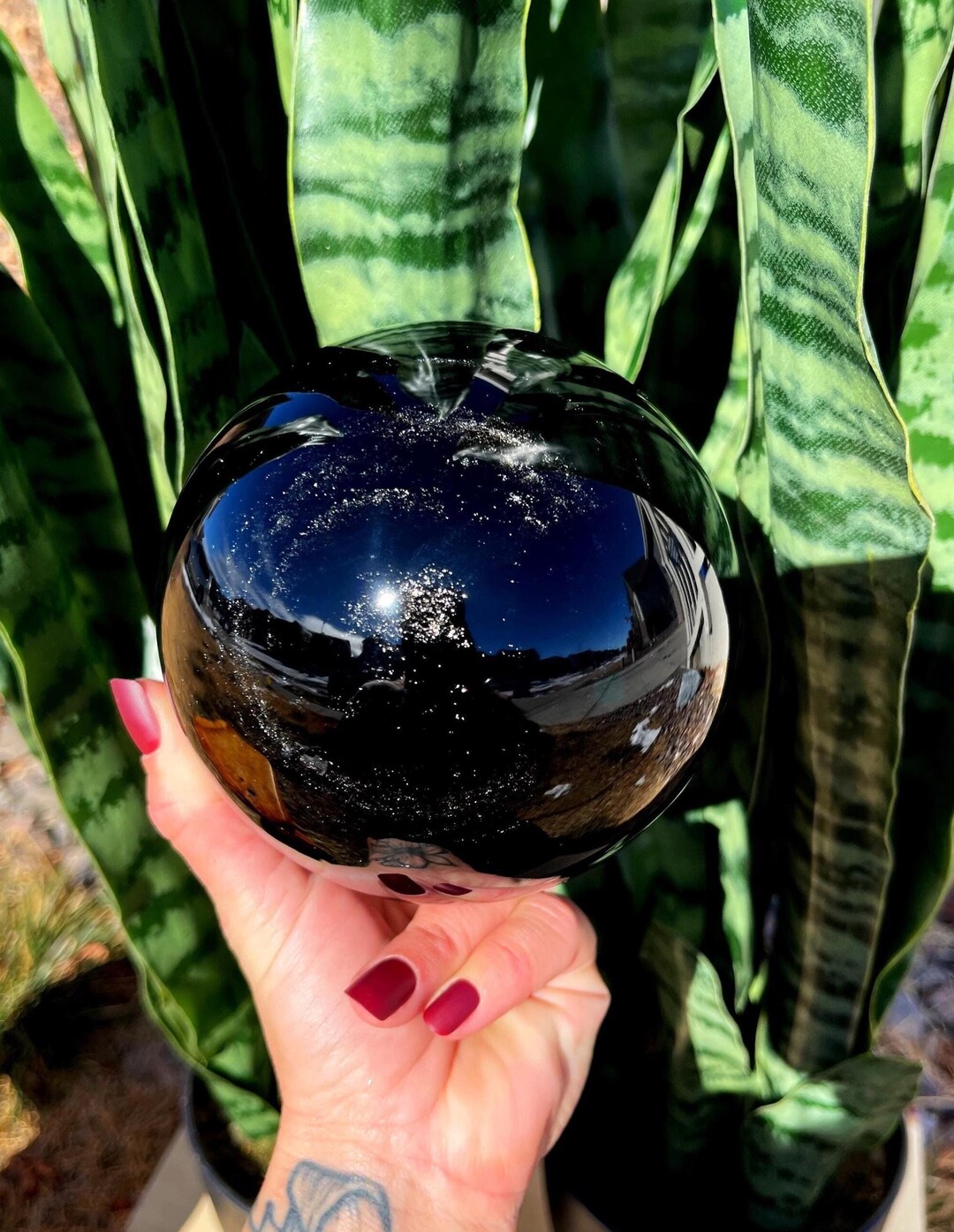 Silver Sheen Obsidian Sphere W/ Stand - for Getting Out of Your Head & Experiencing More Joy ...