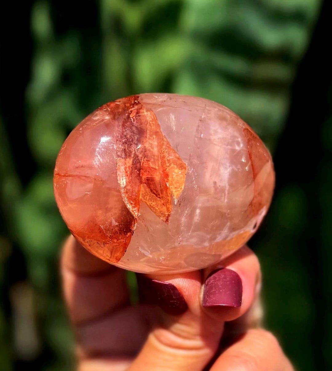 Hematoid Quartz Crystal Palm Stone - Quartz W/ Hematite - Healing ...