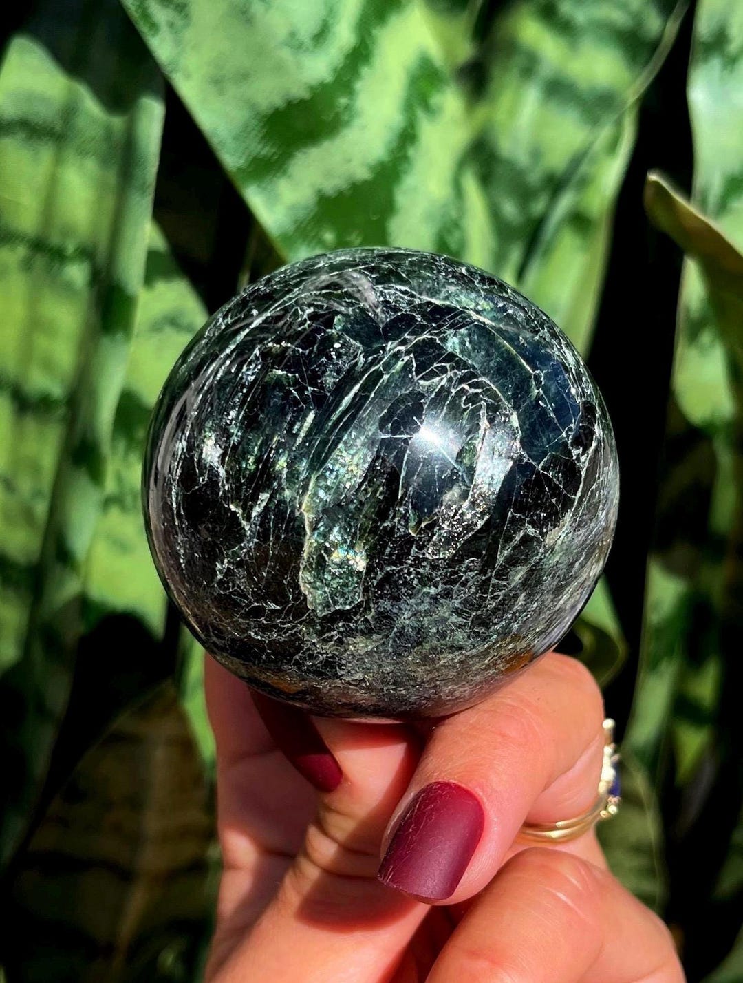 Deep Green Actinolite Sphere W/ Stand - for Releasing Heavy Emotions ...