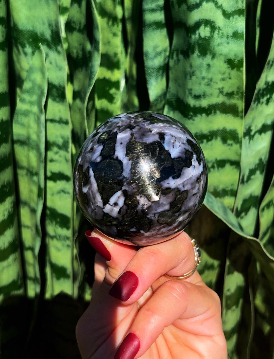 Merlinite Sphere W/ Stand Aka Indigo Gabbro Crown Chakra Third Eye Yin ...