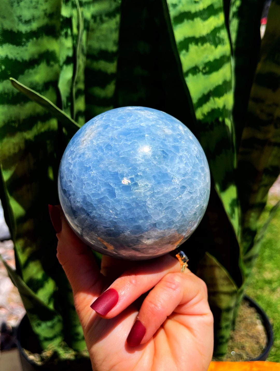 Blue Calcite Sphere W/ Stand for Calming Nerves, Worries & Anxieties ...