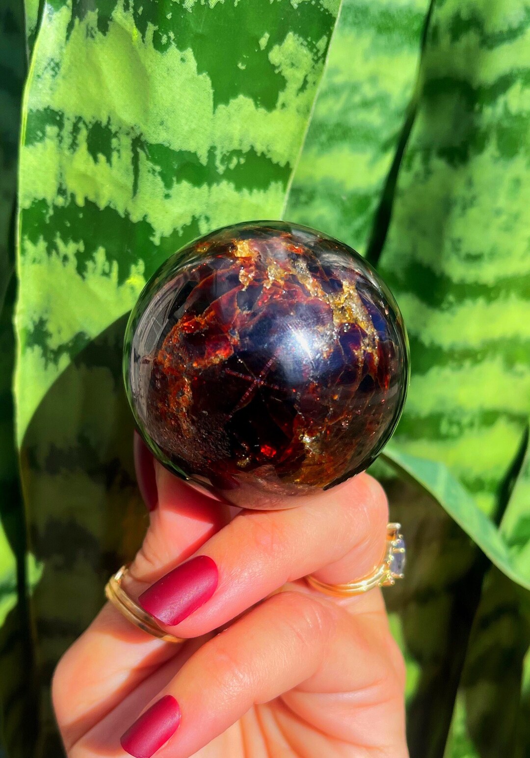 Star Garnet Sphere W/ Stand Root Chakra Crystal for Vitality and ...