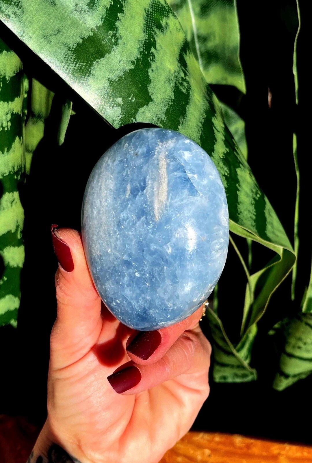 Blue Calcite Crystal Palm Stone for Calming Nerves, Worries & Anxieties ...