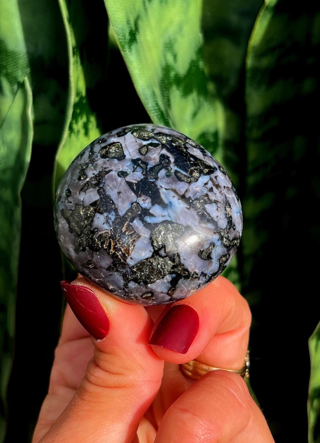 Merlinite Crystal Palm Stone - Aka Indigo Gabbro - Crown Chakra + Third ...