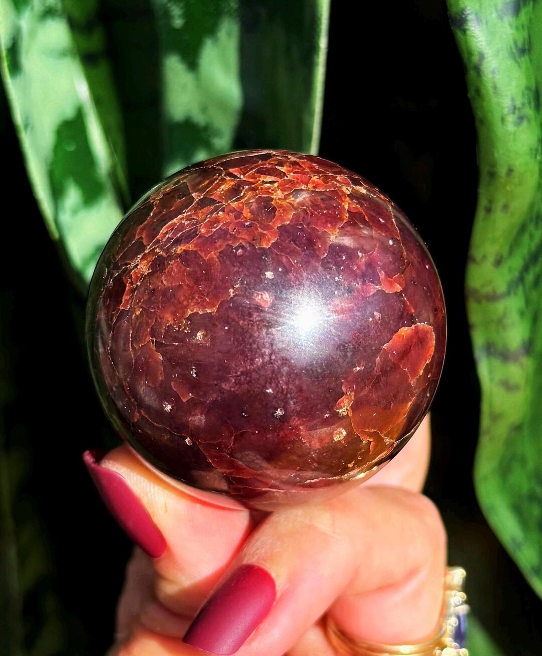 Star Garnet Sphere W/ Stand - Root Chakra Crystal for Vitality and ...