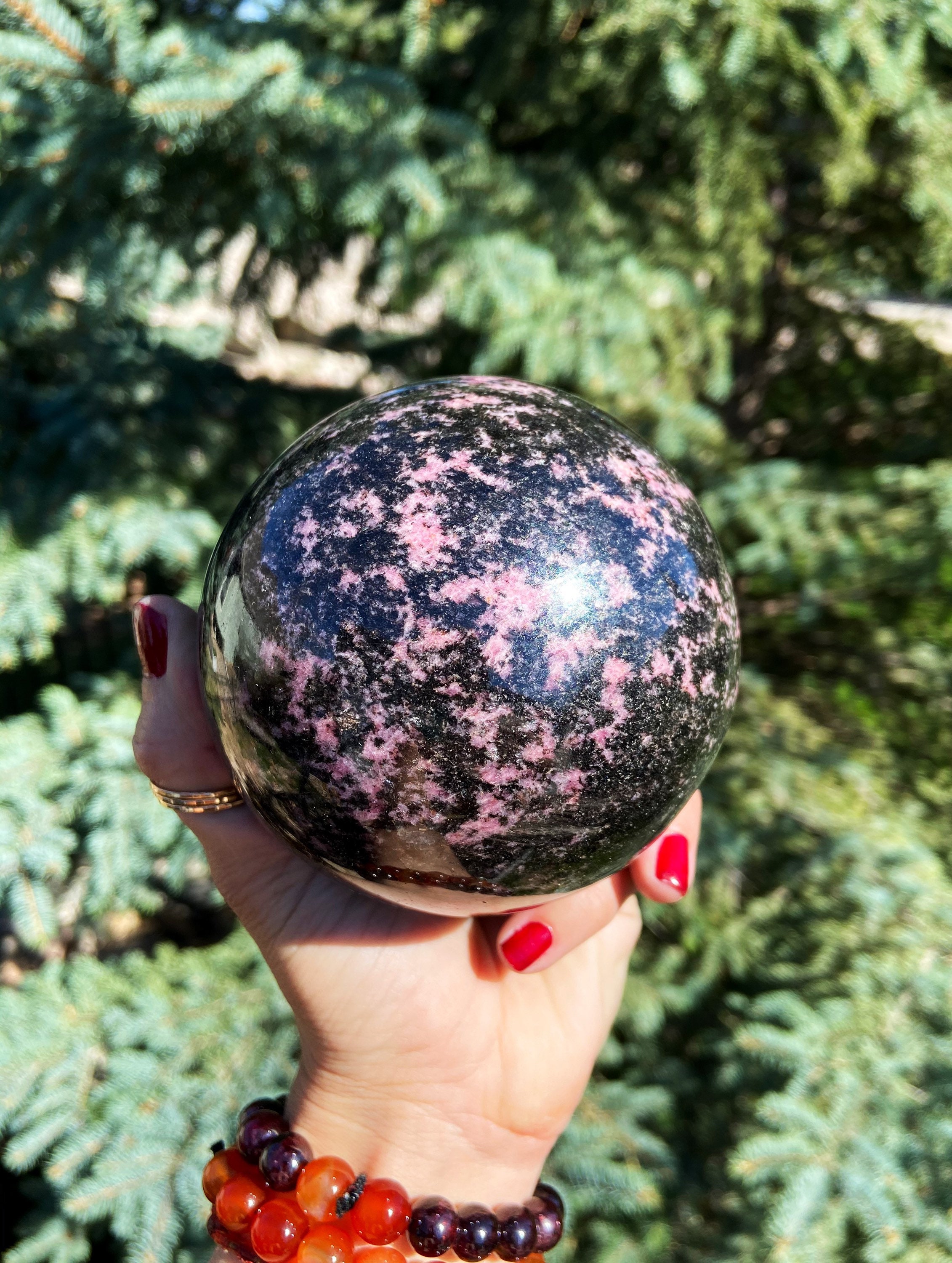 Rhodonite sphere w/ Quartz for healing and nurturing the inner | Etsy