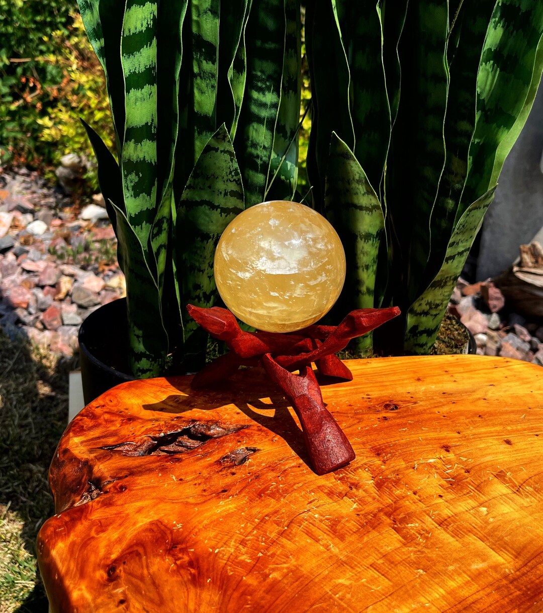 Optical Honey Calcite Sphere W/ Wooden Stand - for Cleansing ...