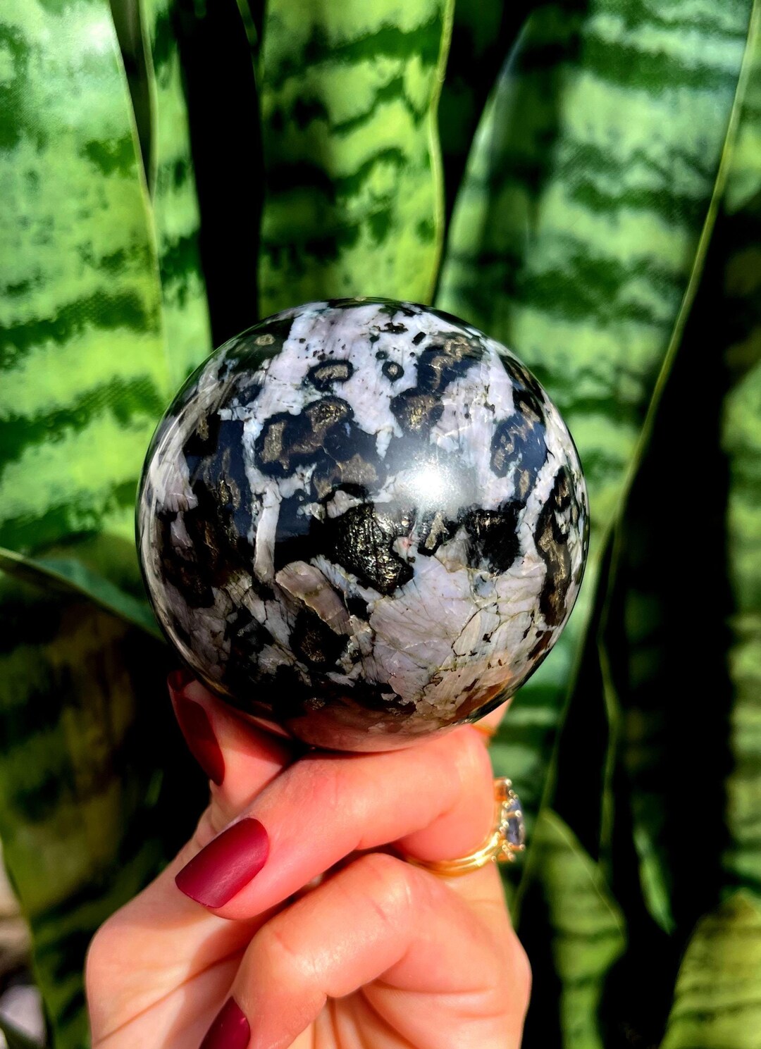 Merlinite Sphere W/ Stand - Aka Indigo Gabbro - Yin and Yang Crystal ...