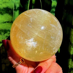 Optical Honey Calcite Sphere W/ Stand for Cleansing & Amplifying Energy ...