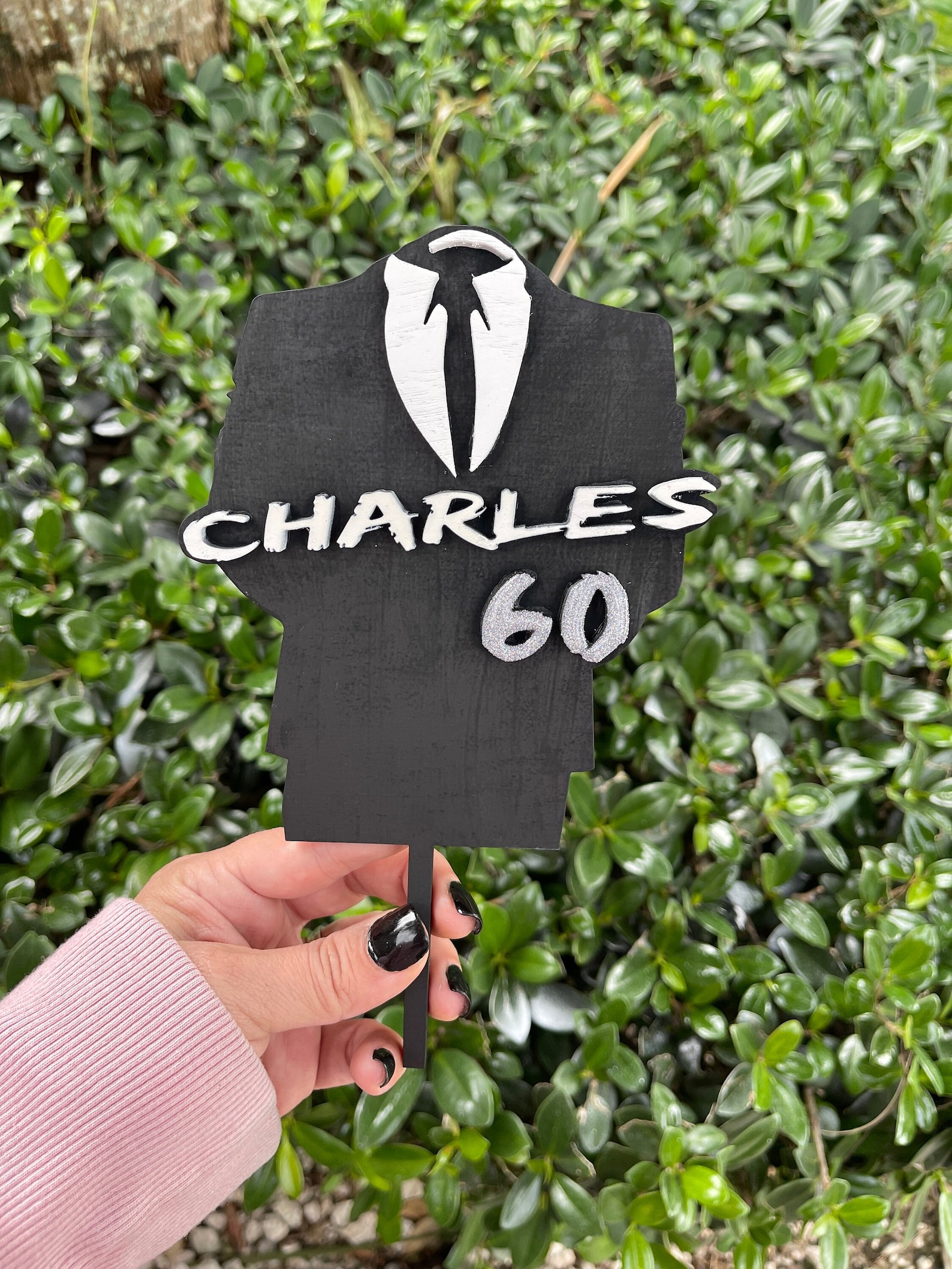 Personalized Wooden Tuxedo Cake Topper – Silver Glitter Birthday ...