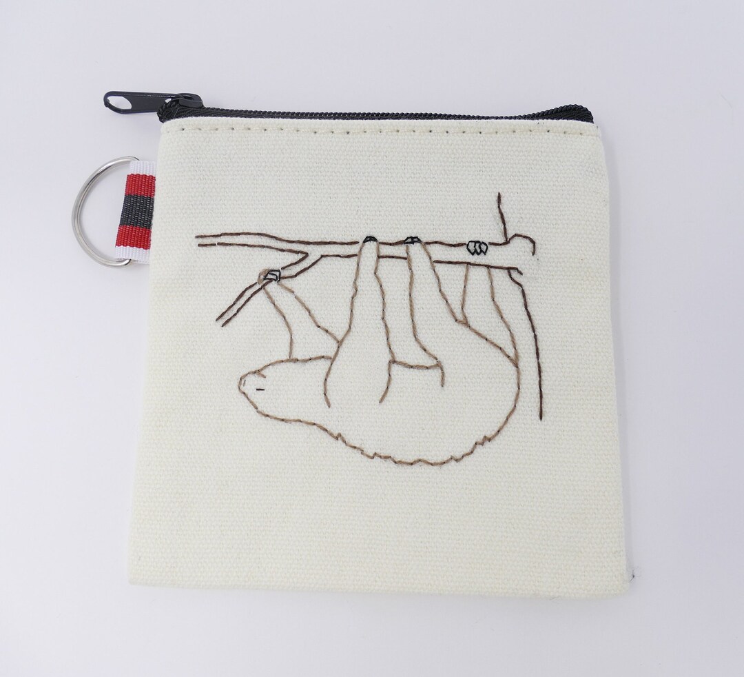 Embroidered Sloth Pouch - Etsy