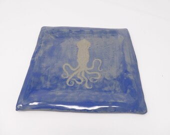 Navy Blue Octopus Decor, Round Ceramic Platter and Dinner Plate by ...