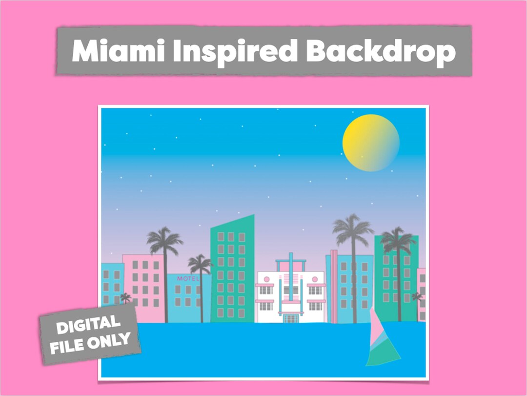 Miami 80s Inspired Illustration Party Backdrop Digital Printable - Etsy