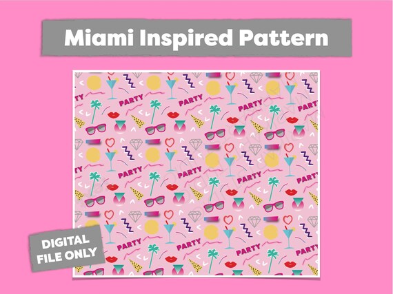 Miami 80s Inspired Illustrated Pattern Printable - Etsy